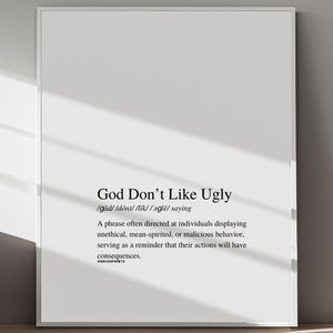 God Don't Like Ugly Definition Art Print Black Slang Wall Art Digital ...