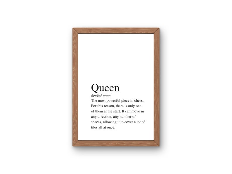 Queen Definition Print Printable Wall Art Word Definitions - Etsy
