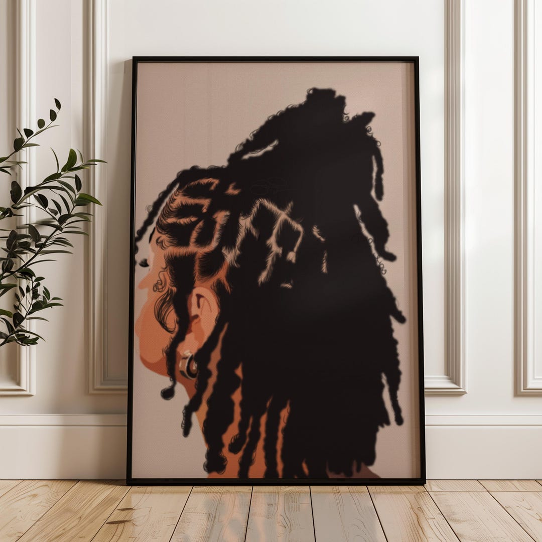 Black Woman Locs Art Print: Afrocentric Home Office Decor (digital ...