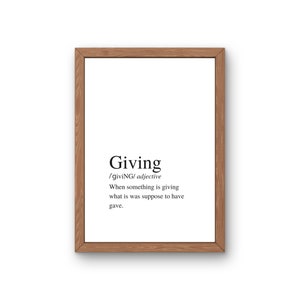 Giving Definition Print Printable Wall Art Word Definitions - Etsy