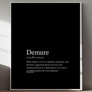 Demure Definition Art Print: Minimalist Word Art (digital Download - Etsy