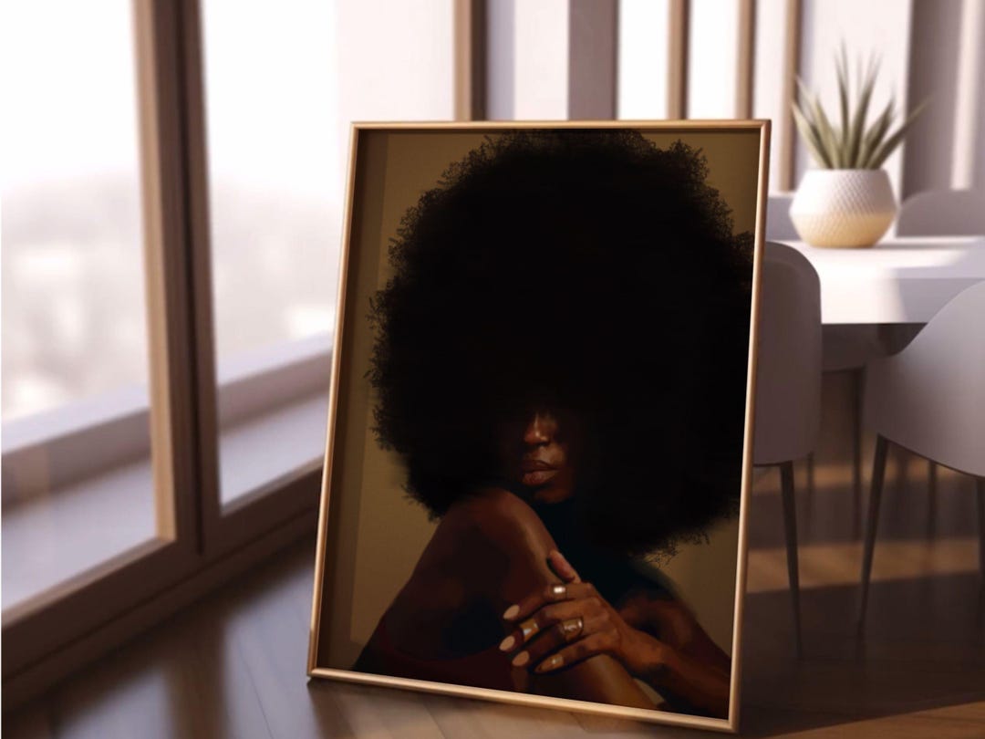 Stunning Art Print of Dark-skinned Black Woman With Big Afro ...