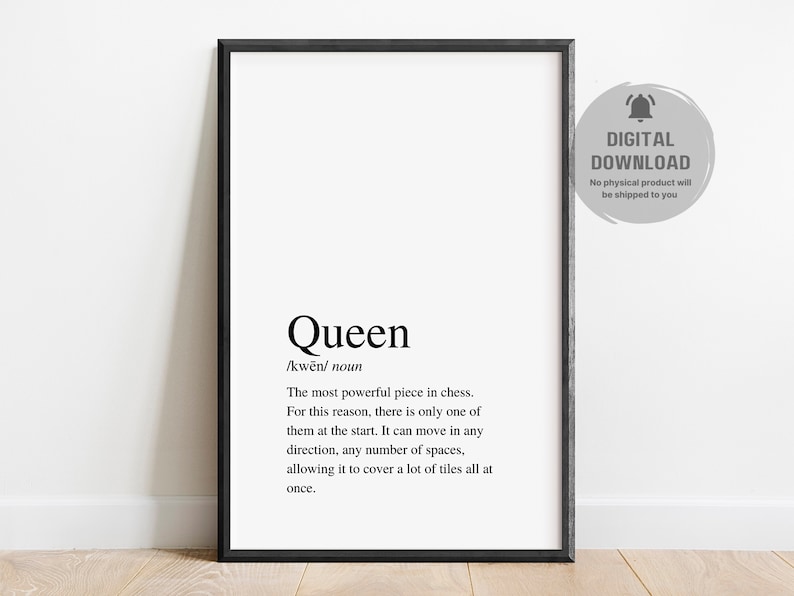 Queen Definition Print, Printable Wall Art, Word Definitions, Quote ...