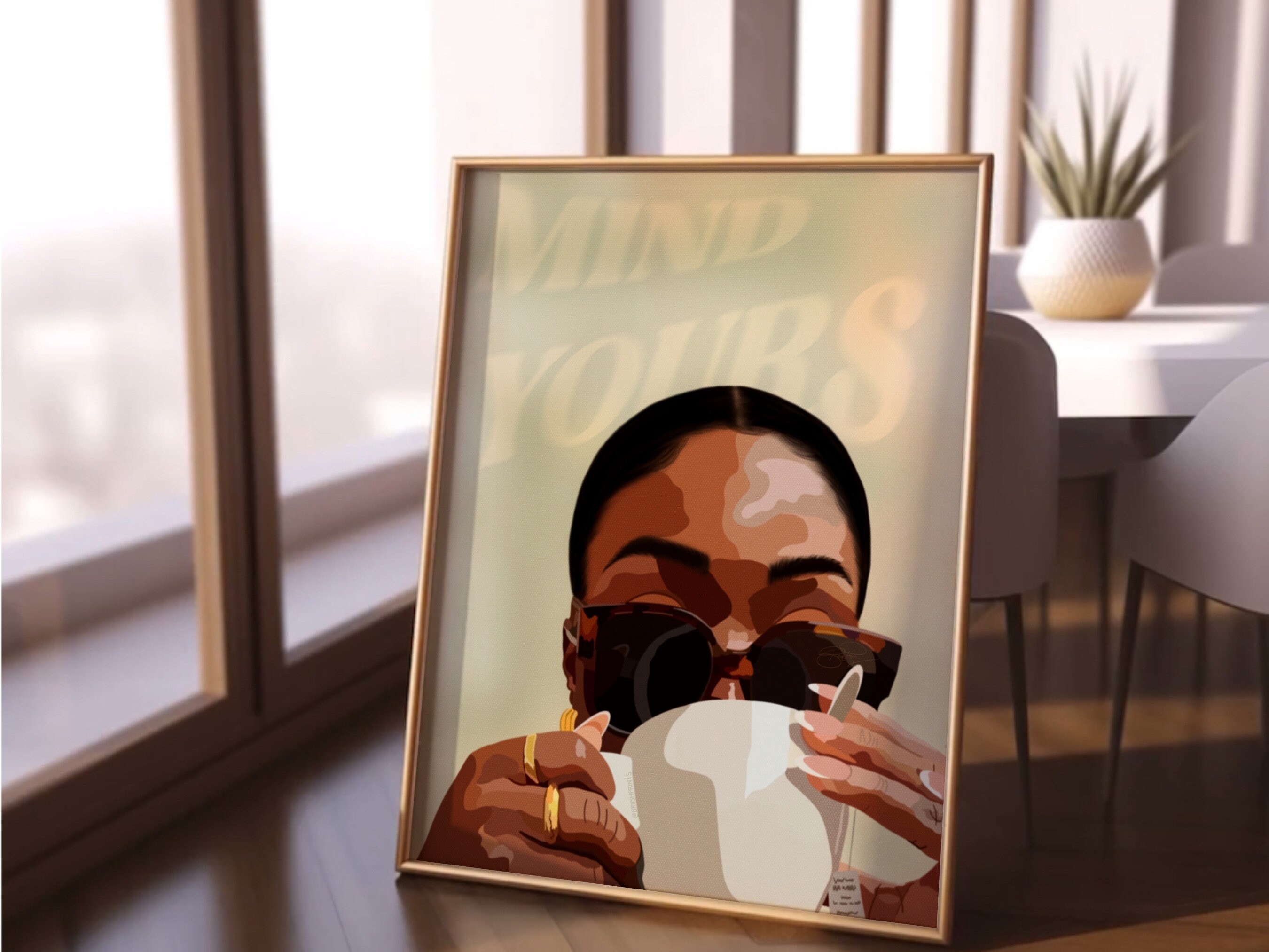 Stylish Black Woman Drinking Tea Digital Art | Relaxing & Chic Wall ...