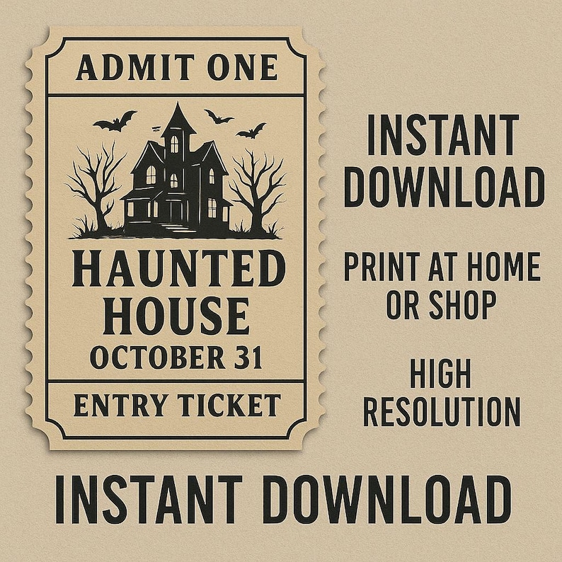 Printable Haunted House Ticket | Vintage-inspired Halloween Party Pass ...