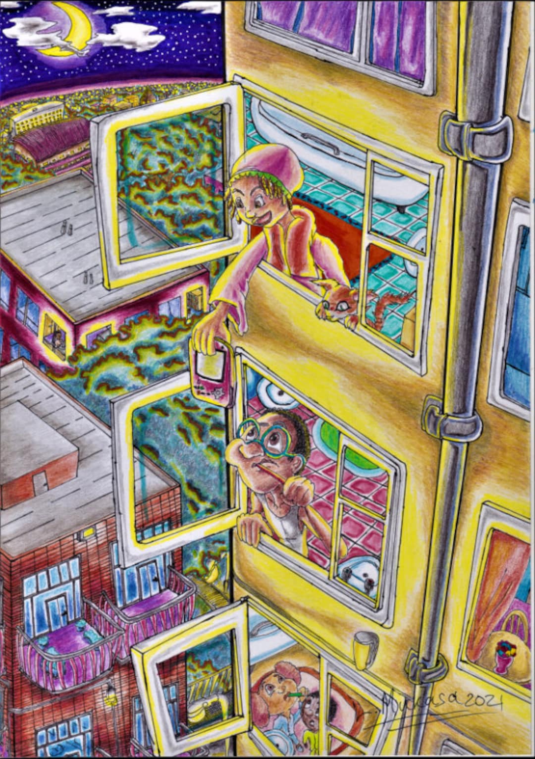 Hand Made Mixed Media Original Drawing (before We Say Goodnight) - Etsy