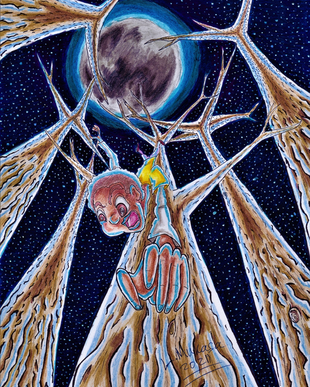 Hand Made Mixed Media Original Drawing (look Out Below!) - Etsy
