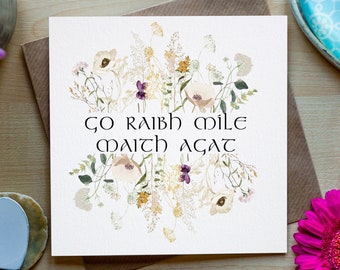 Floral Thank You Card in Irish Language Go Raibh Maith Agat - Etsy Ireland