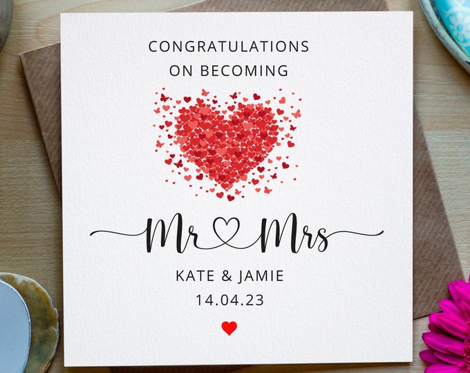 Personalised Wedding Card, Love Heart Card, Congratulations Wedding, Mr ...