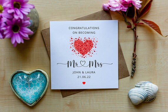 Personalised Wedding Card Love Heart Card Congratulations - Etsy