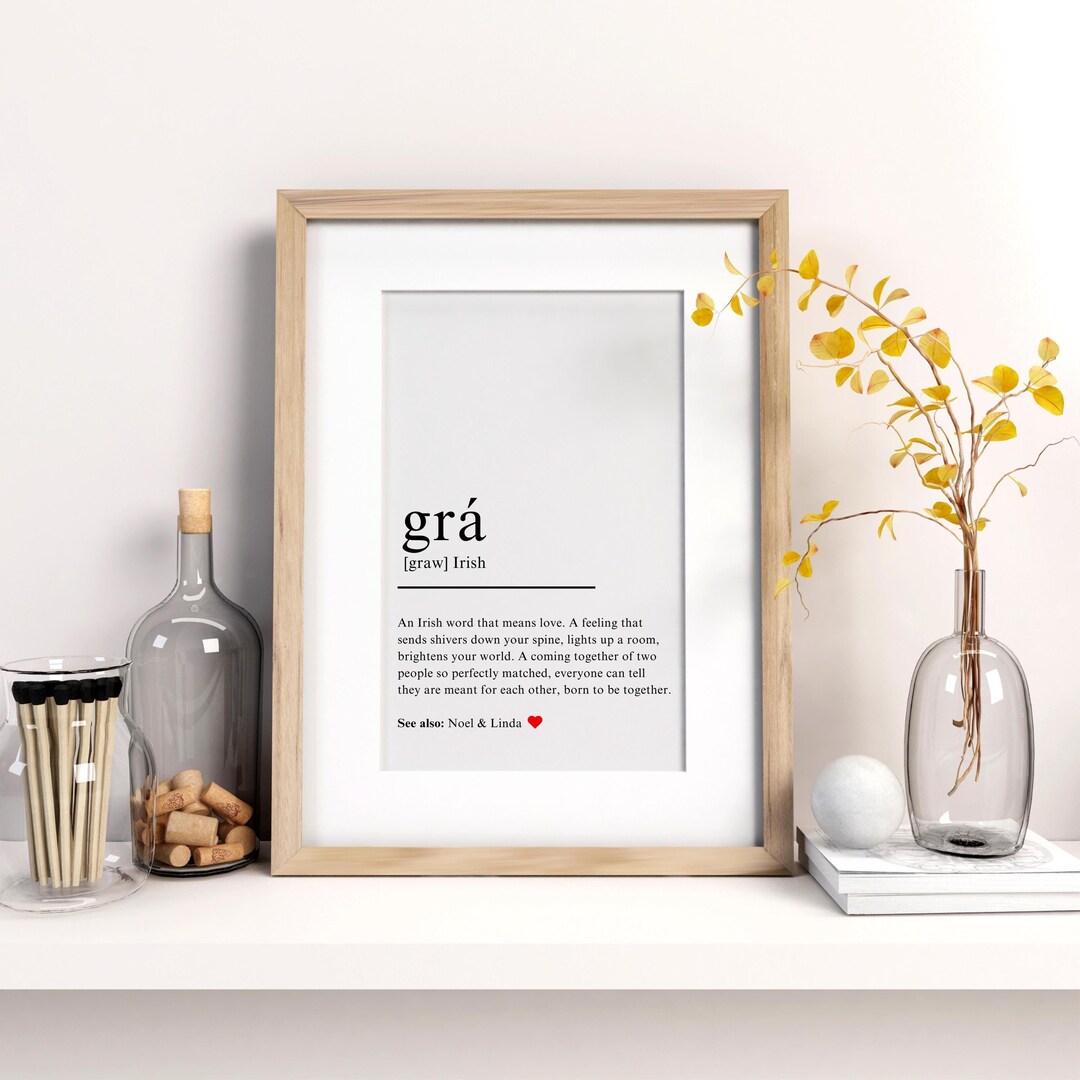 Grá Irish Print, Grá Definition Print, Irish Language, Personalised ...