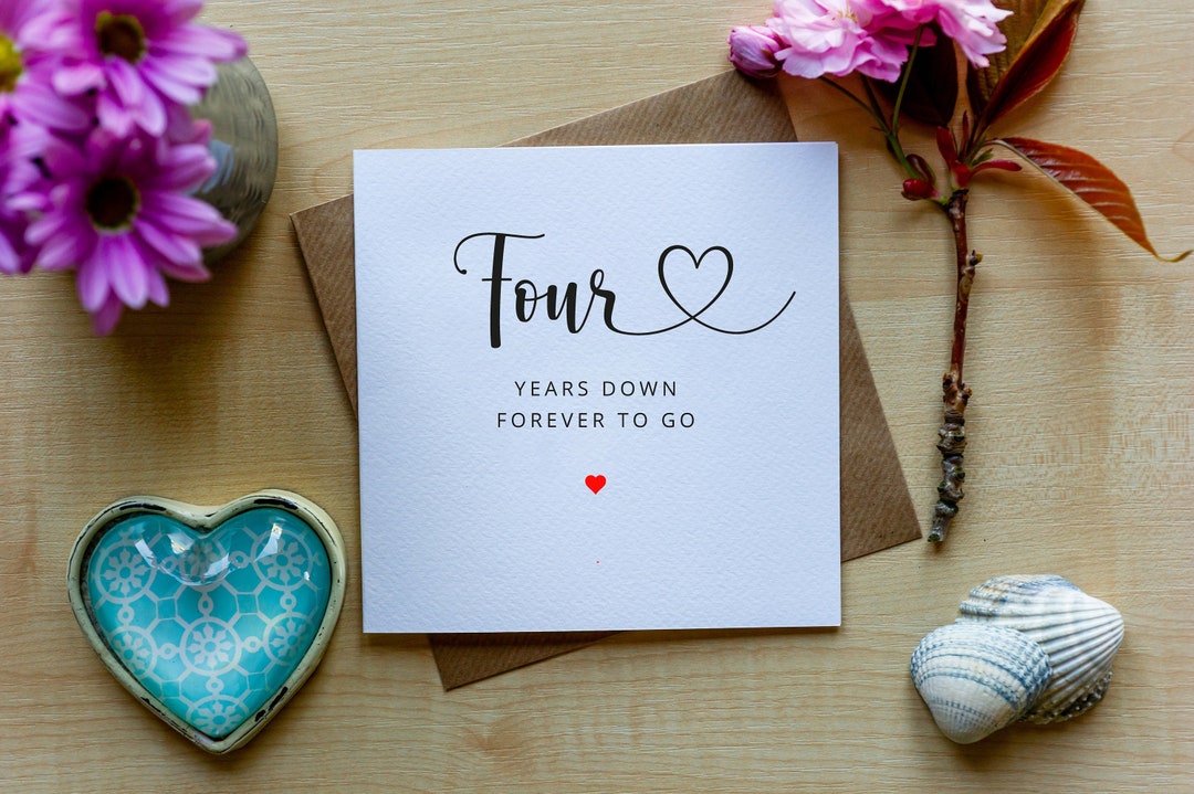 Personalised Anniversary Card, Four Years Down, Forever to Go, Four ...