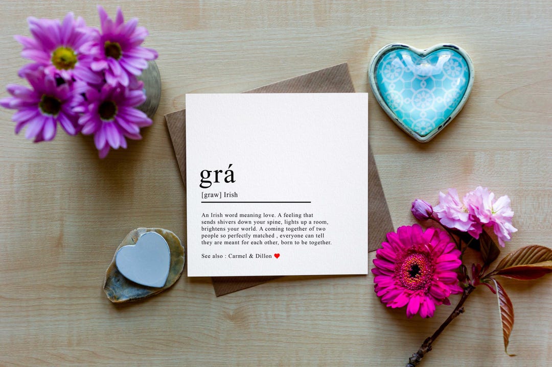 Grá Irish Card, Grá Definition Card, Irish Language, Personalised ...
