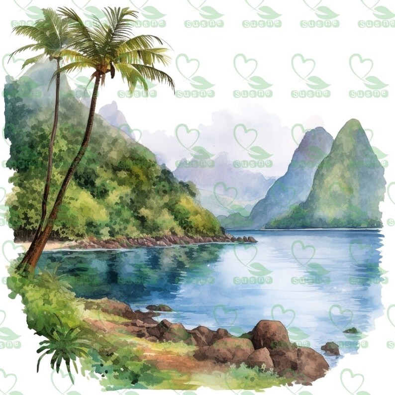 American Samoa Mountains SVG, National Park Clipart Watercolor ...