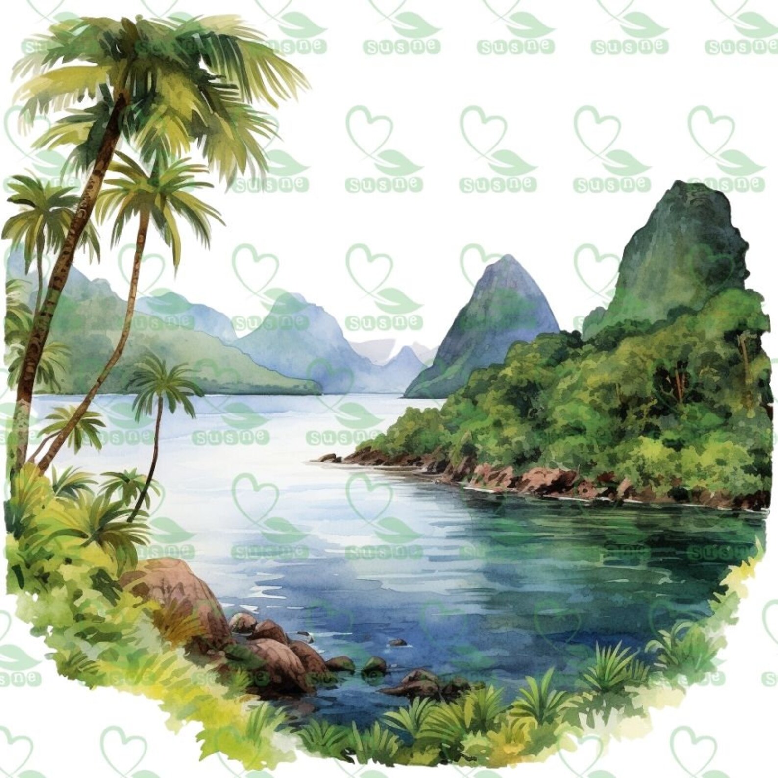 American Samoa Mountains SVG, National Park Clipart Watercolor ...