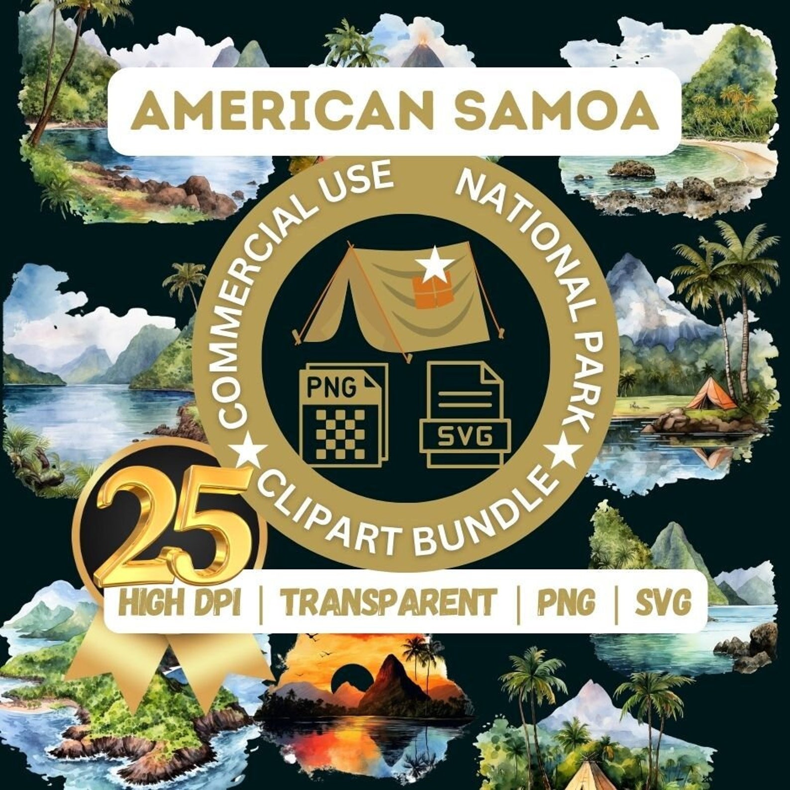 American Samoa Mountains SVG, National Park Clipart Watercolor ...