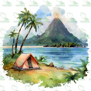 American Samoa Mountains SVG, National Park Clipart Watercolor ...