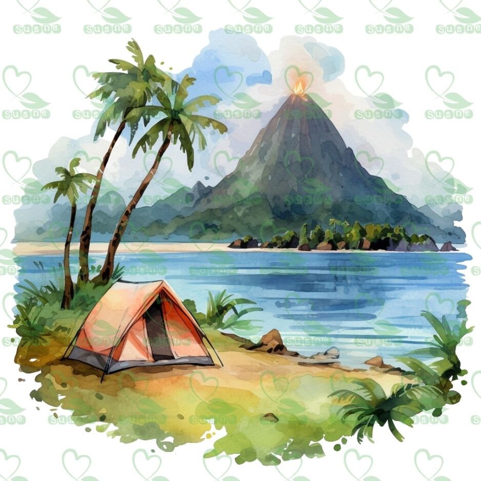 American Samoa Mountains SVG, National Park Clipart Watercolor ...