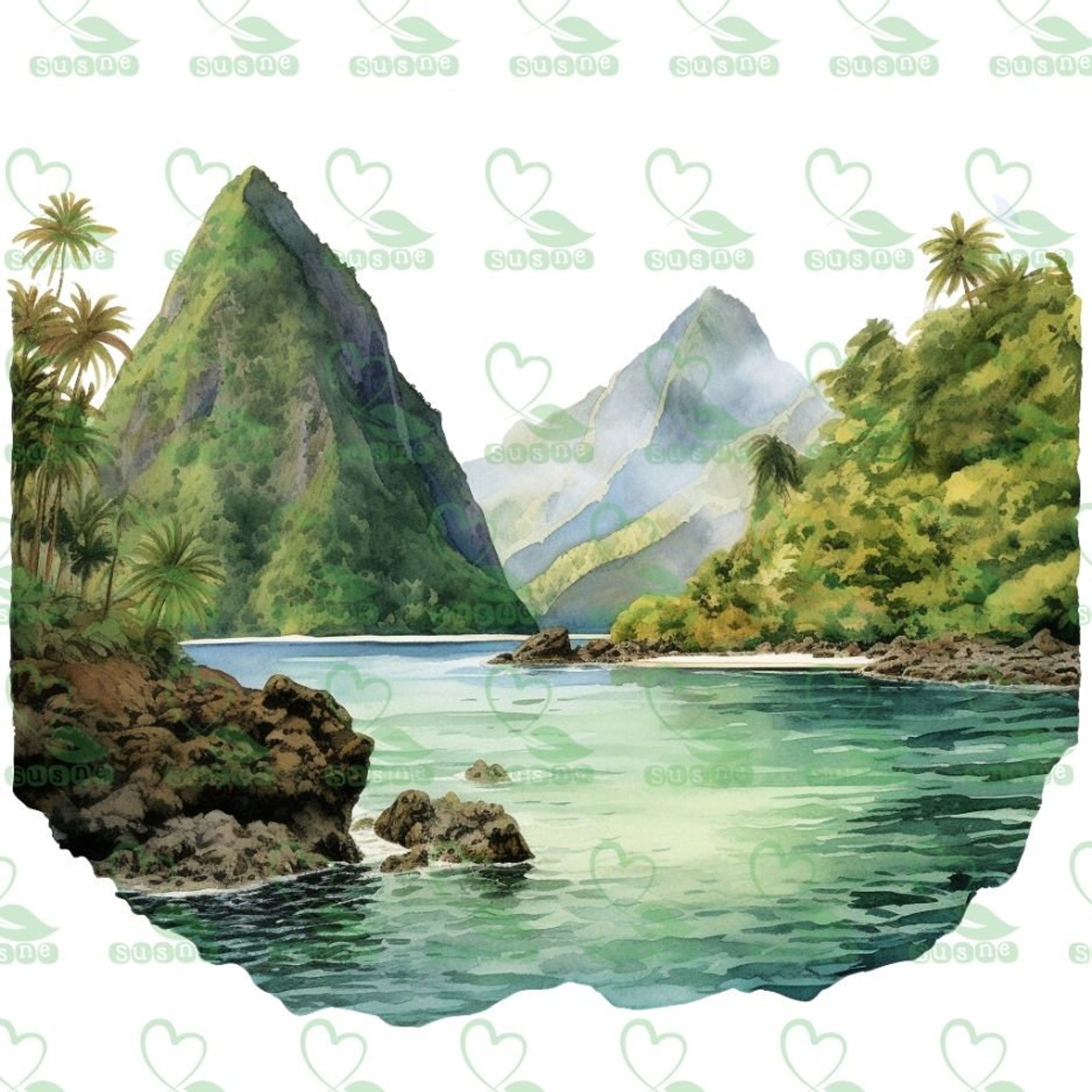 American Samoa Mountains SVG, National Park Clipart Watercolor ...
