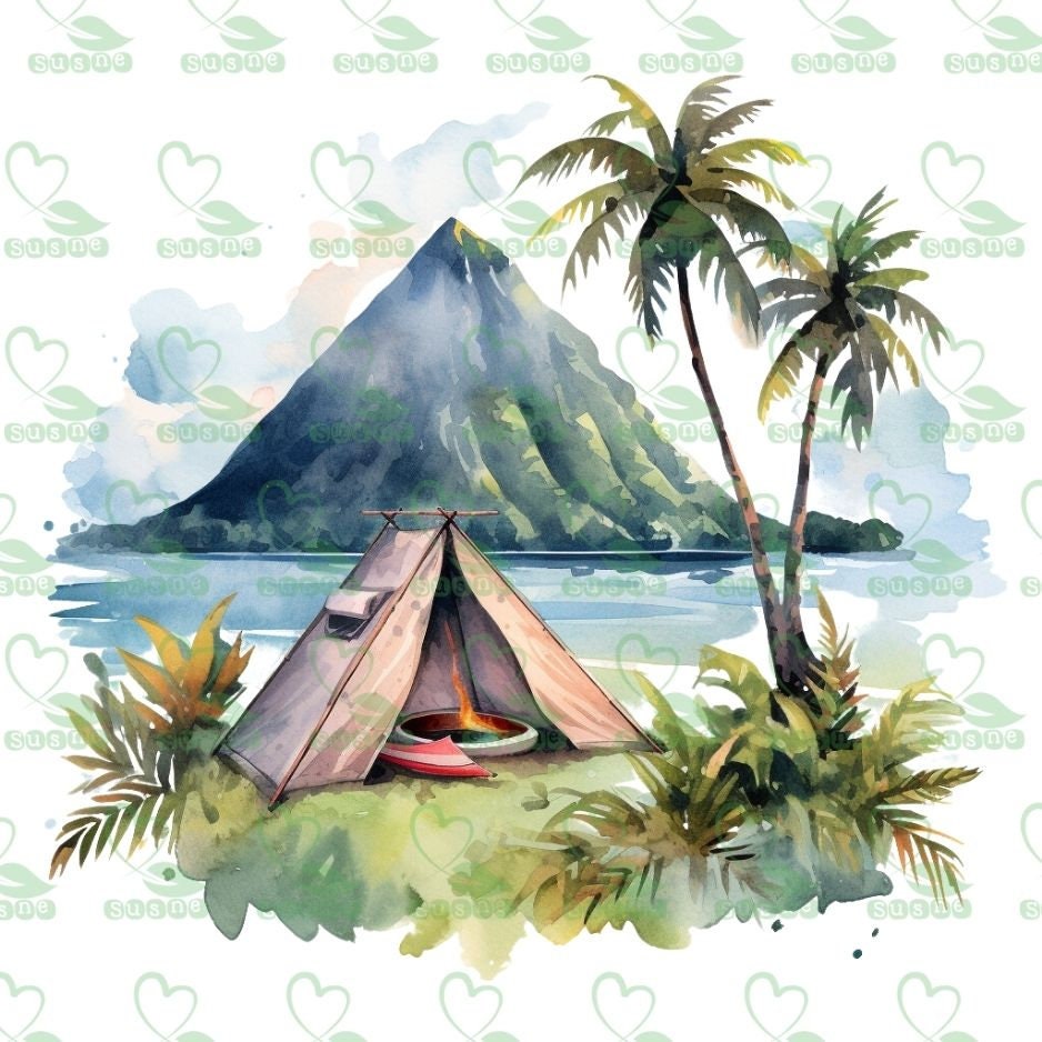 American Samoa Mountains SVG, National Park Clipart Watercolor ...