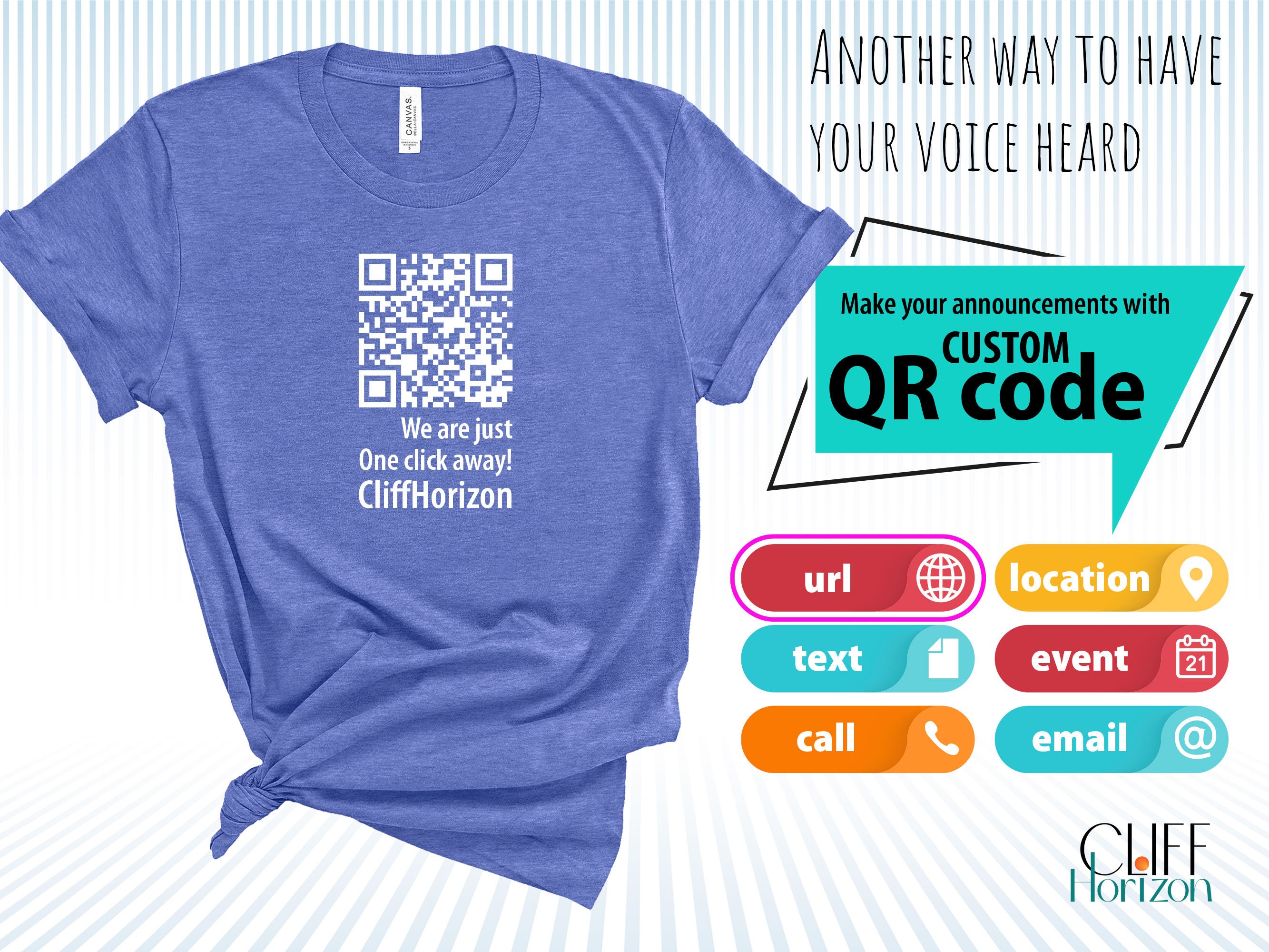 Custom QR Code Tshirt, Web Site URL, Text Message, Event Announcement ...