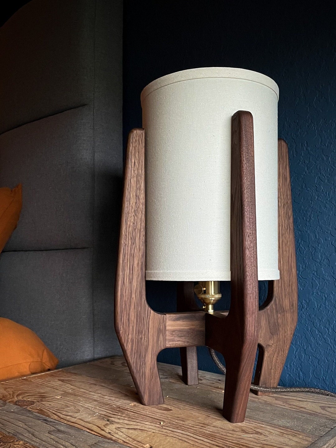 Walnut Lamp With White Shade Hand Crafted With a Mid Century Modern ...