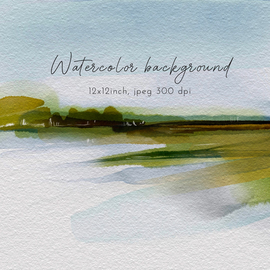 Watercolor Background, Simple Landscape, Field, Trees and Sky ...