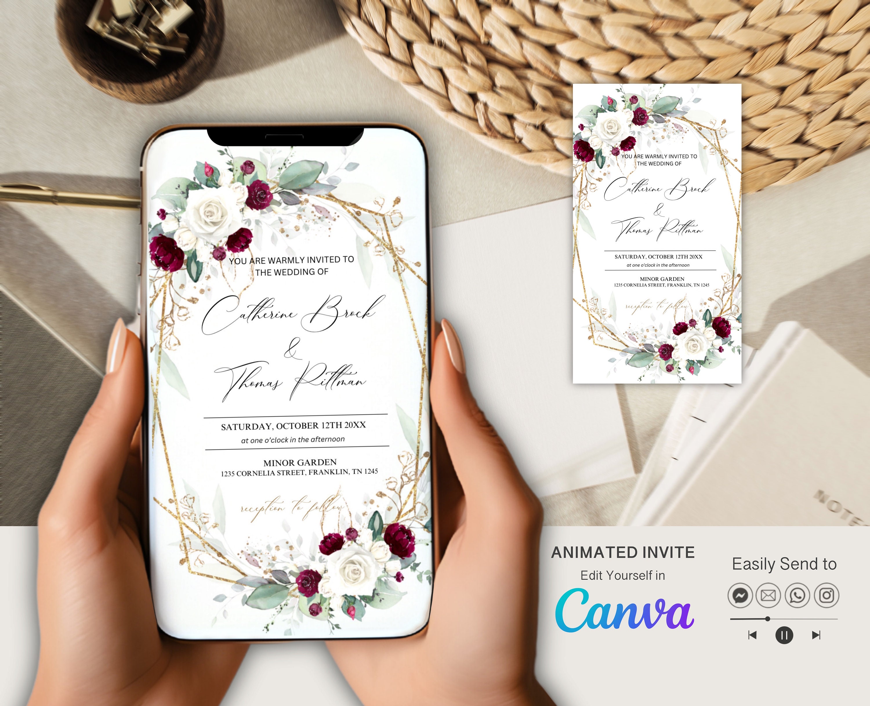 Animated Wedding Invitation Video Template: Editable Canva Design - Etsy