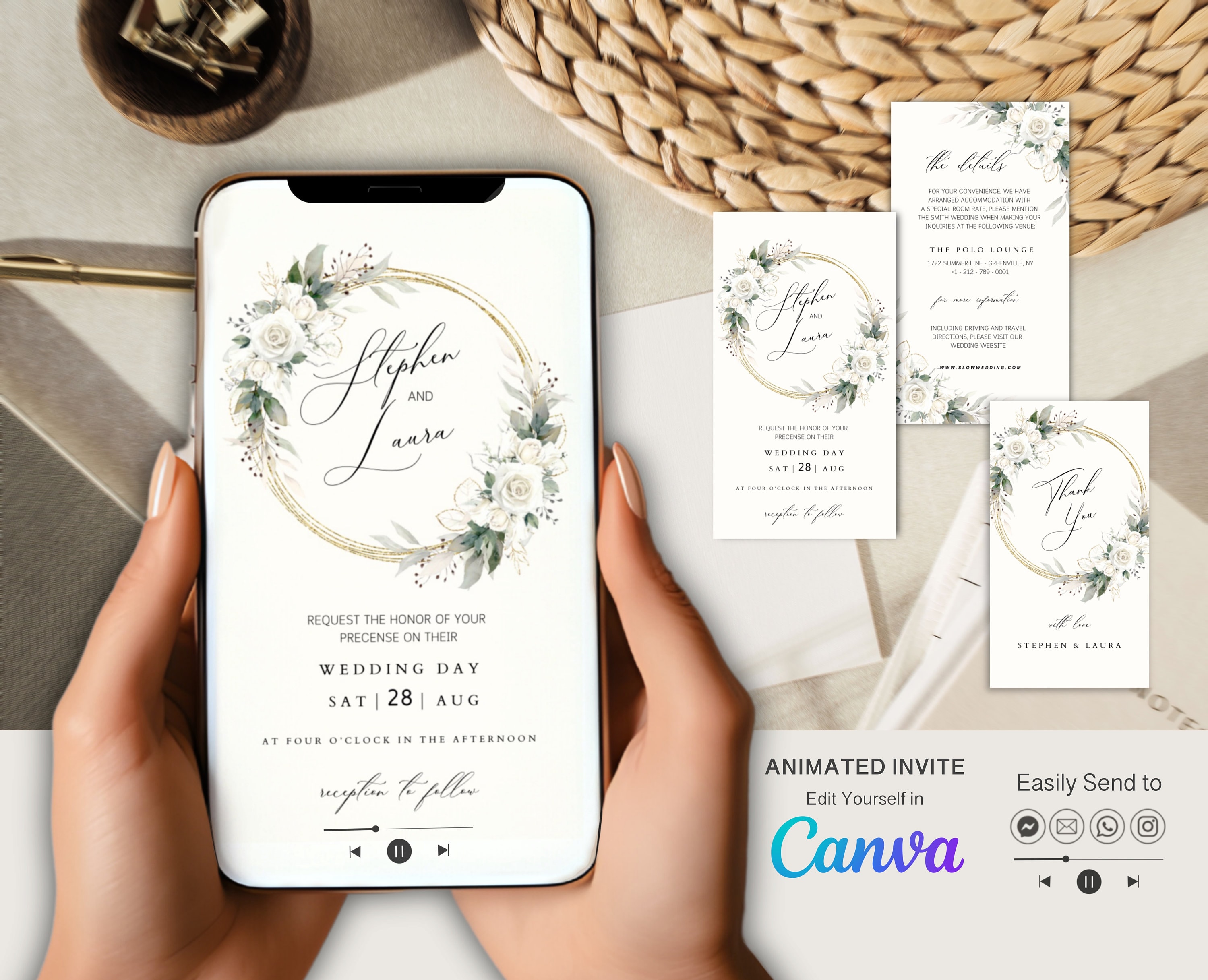 Animated Wedding Invitation Video Template: Editable Canva Design - Etsy