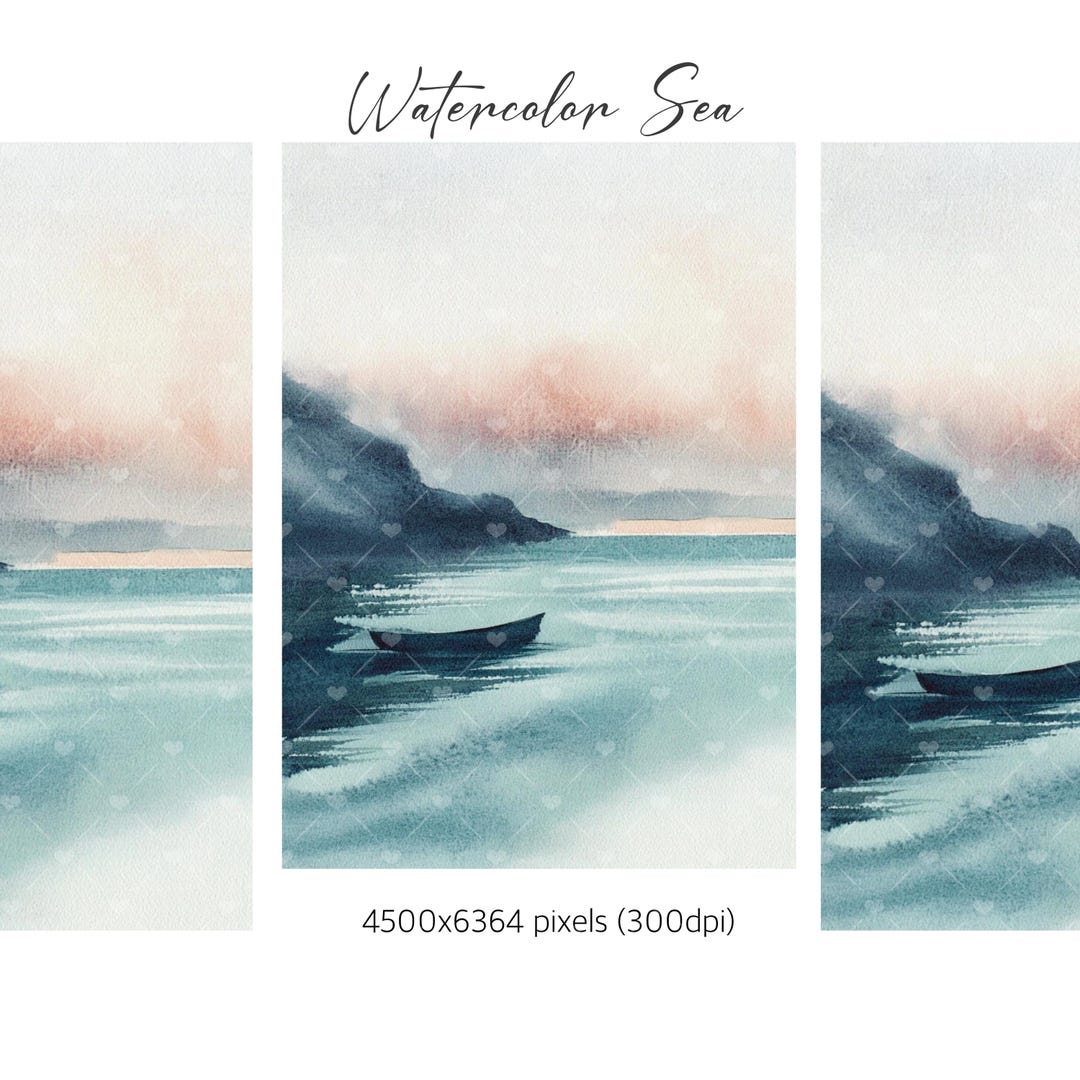 Sea Sunset Watercolor Background Clipart Blue Abstract Background ...
