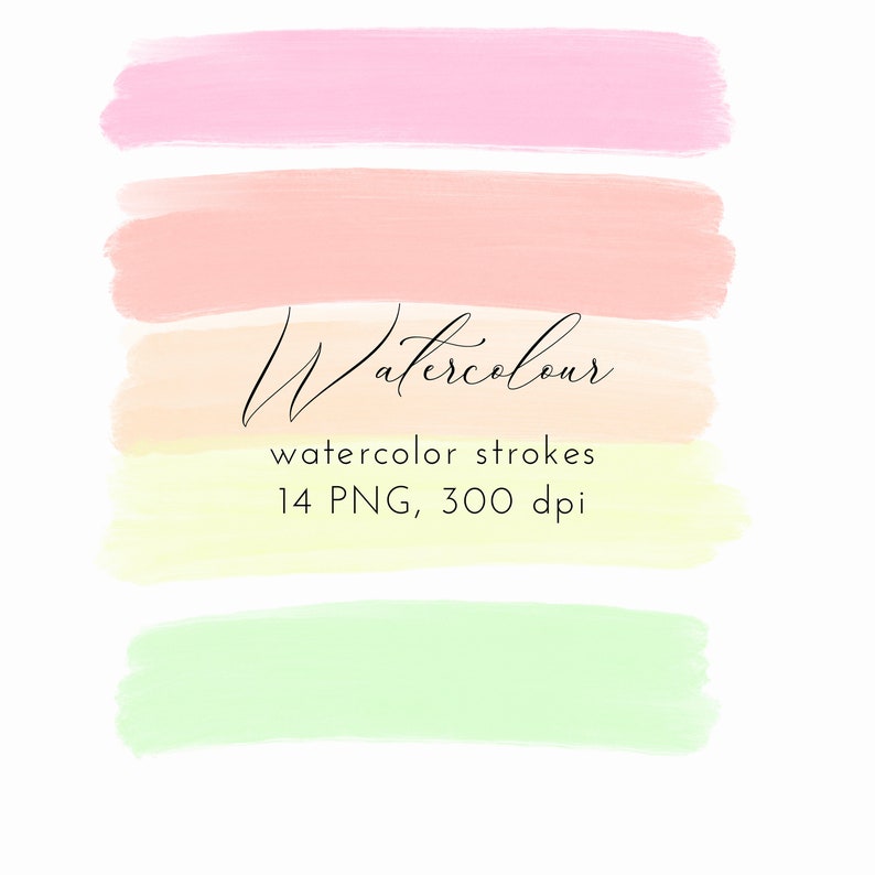 Pastel Rainbow Brush Strokes Clipart: 14 PNG Graphics (digital Download ...