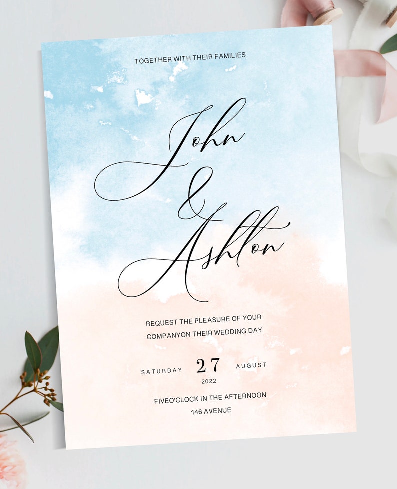 Digital Paper Grey Blue Beige Watercolor Background Wedding Invitation ...