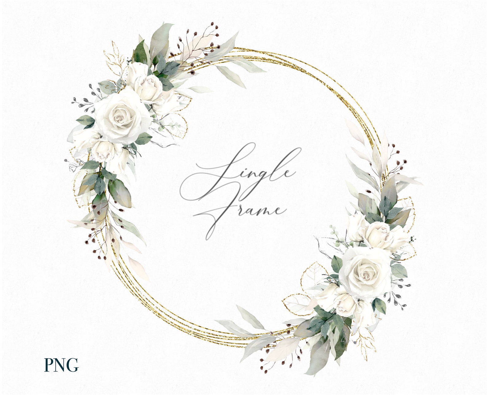 Watercolor Rose Bohemian Gold Frame - Wedding Frame Clipart ...
