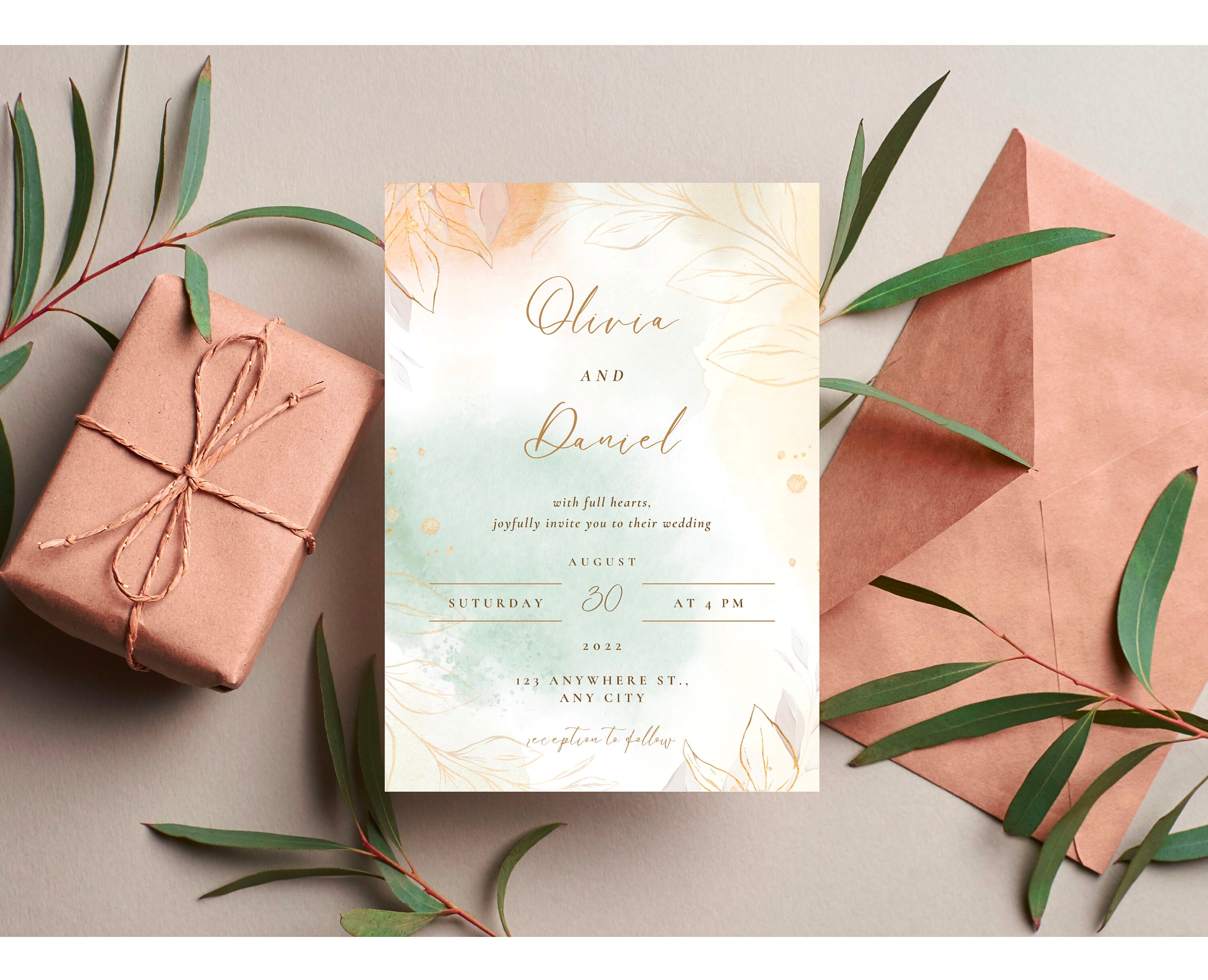 Watercolor Background Clipart Green Peach Abstract Background - Etsy