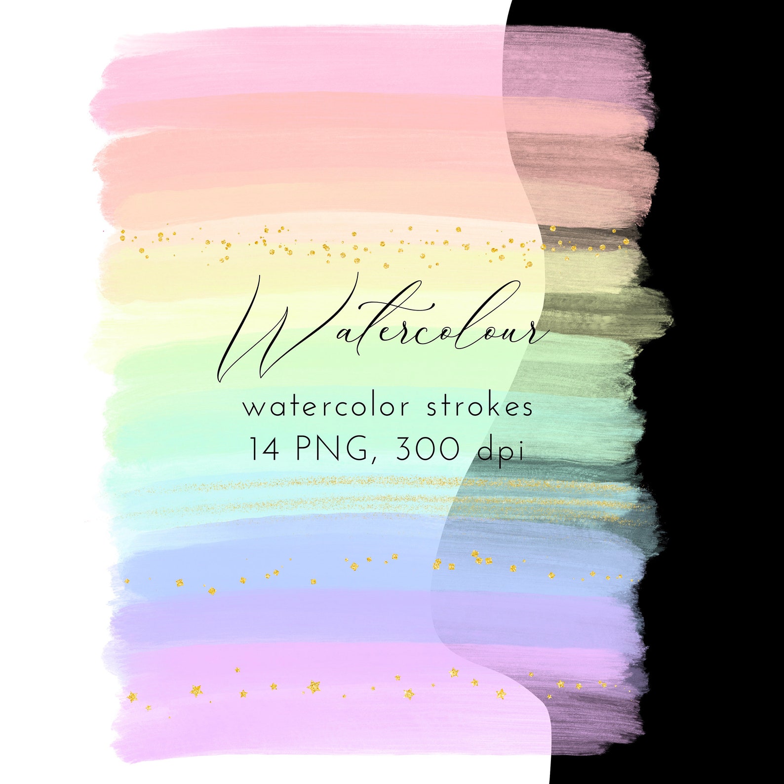 Pastel Rainbow Brush Strokes Clipart: 14 PNG Graphics (digital Download ...