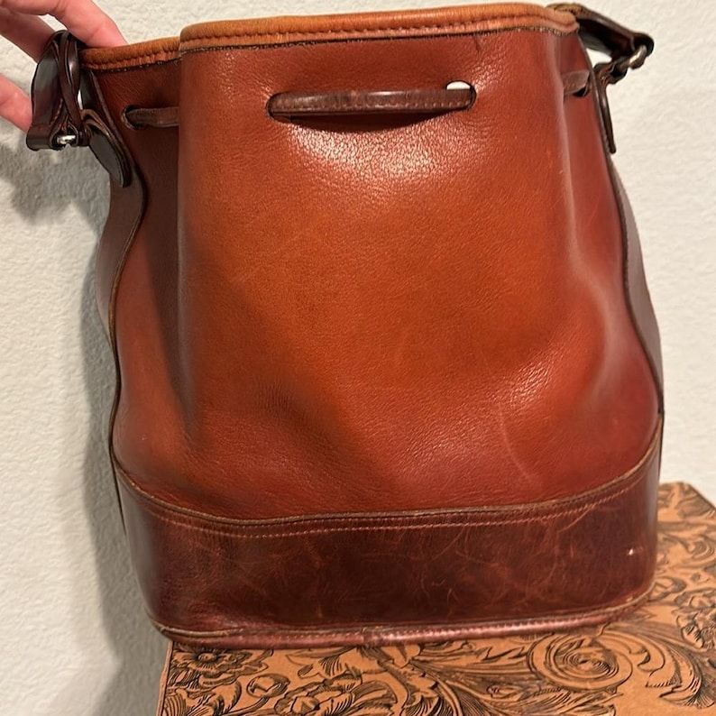 Vintage BRIGHTON Western Leather Bucket Purse W/dust Bag & Original Box ...