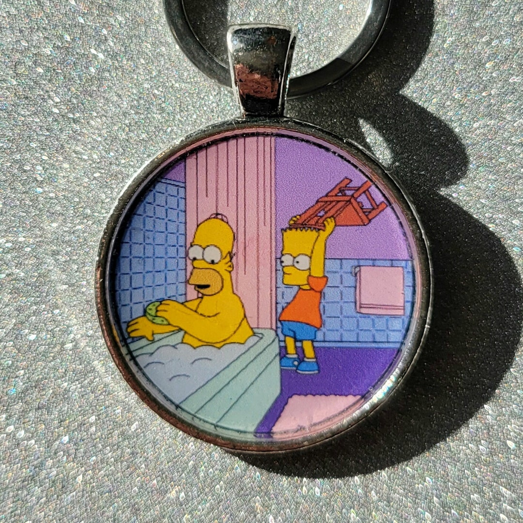 Bart Hits Homer With a Chair in the Bathtub Simpsons Pendant Keychain ...