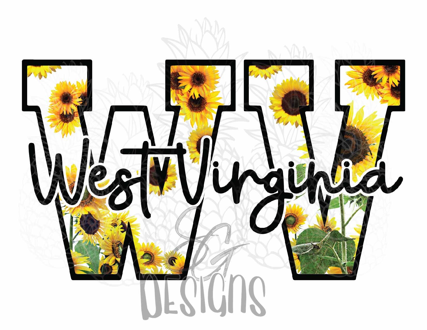 West Virginia Initials in Sunflowers WV Digital Download - Etsy