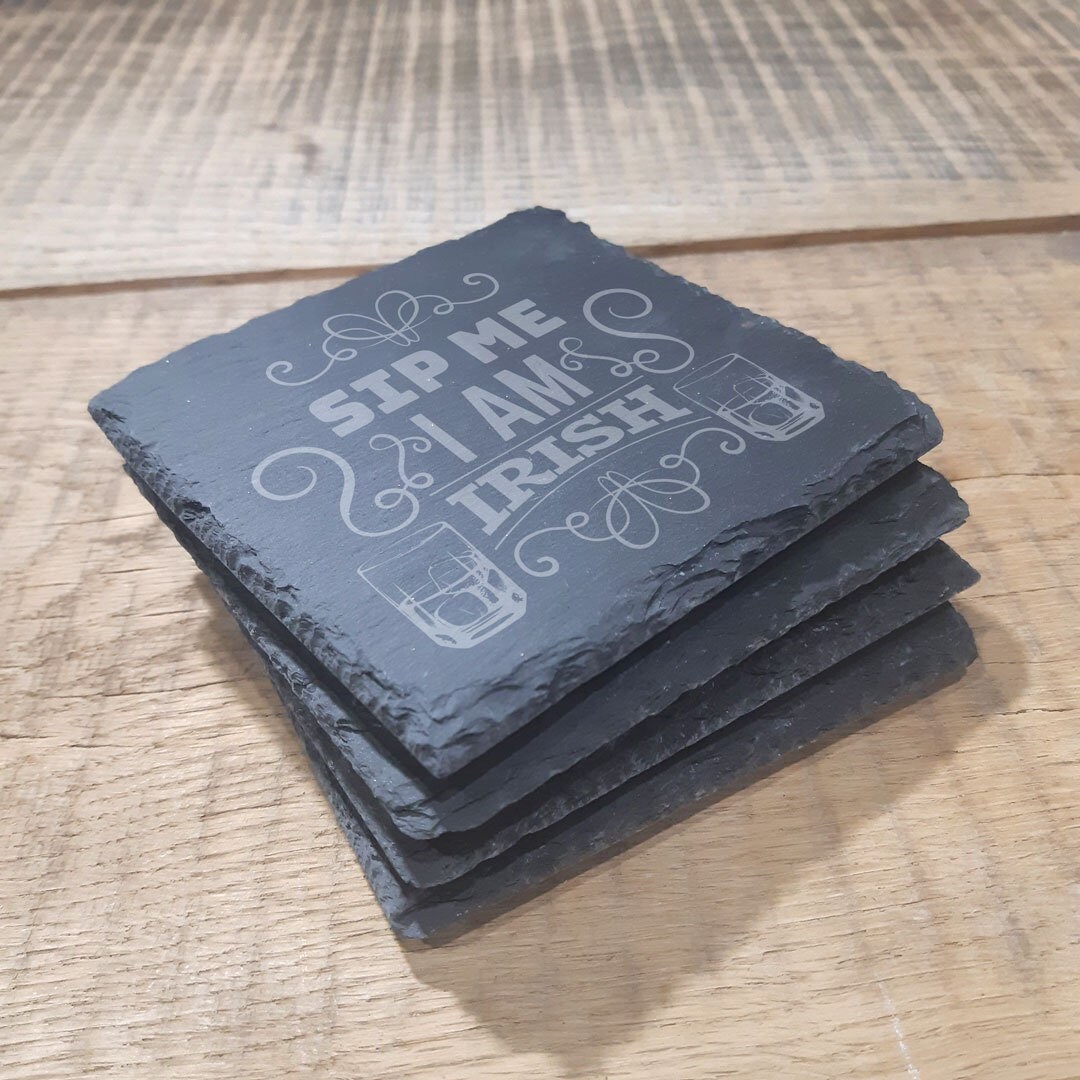 Whiskey Themed Slate Coaster Set, Engraved Coasters, Laser Engraved ...