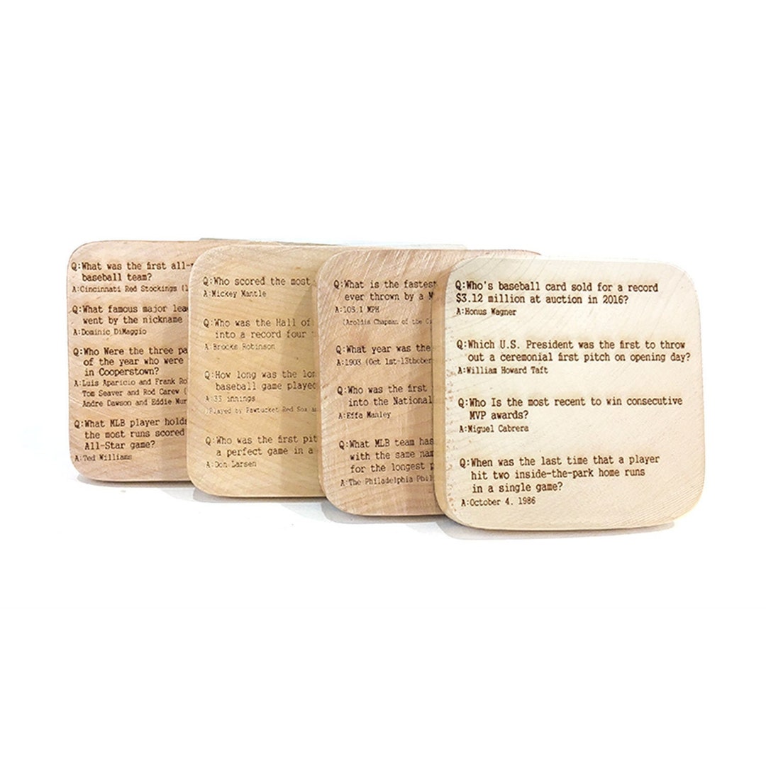 Baseball Trivia Wood Coaster Set, Sports Gift, Baseball Gifts, Gifts ...