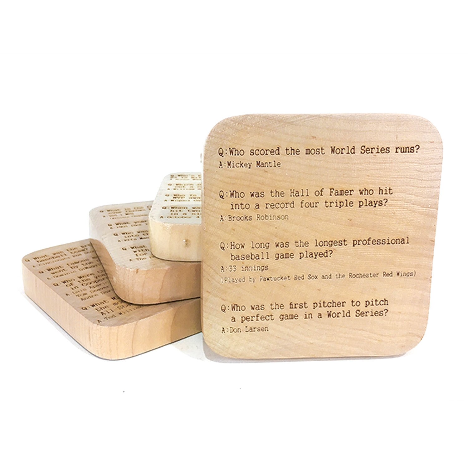 Baseball Trivia Wood Coaster Set, Sports Gift, Baseball Gifts, Gifts ...