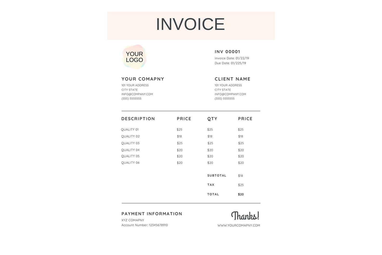 CANVA Invoice Template Printable A4 Editable Digital - Etsy