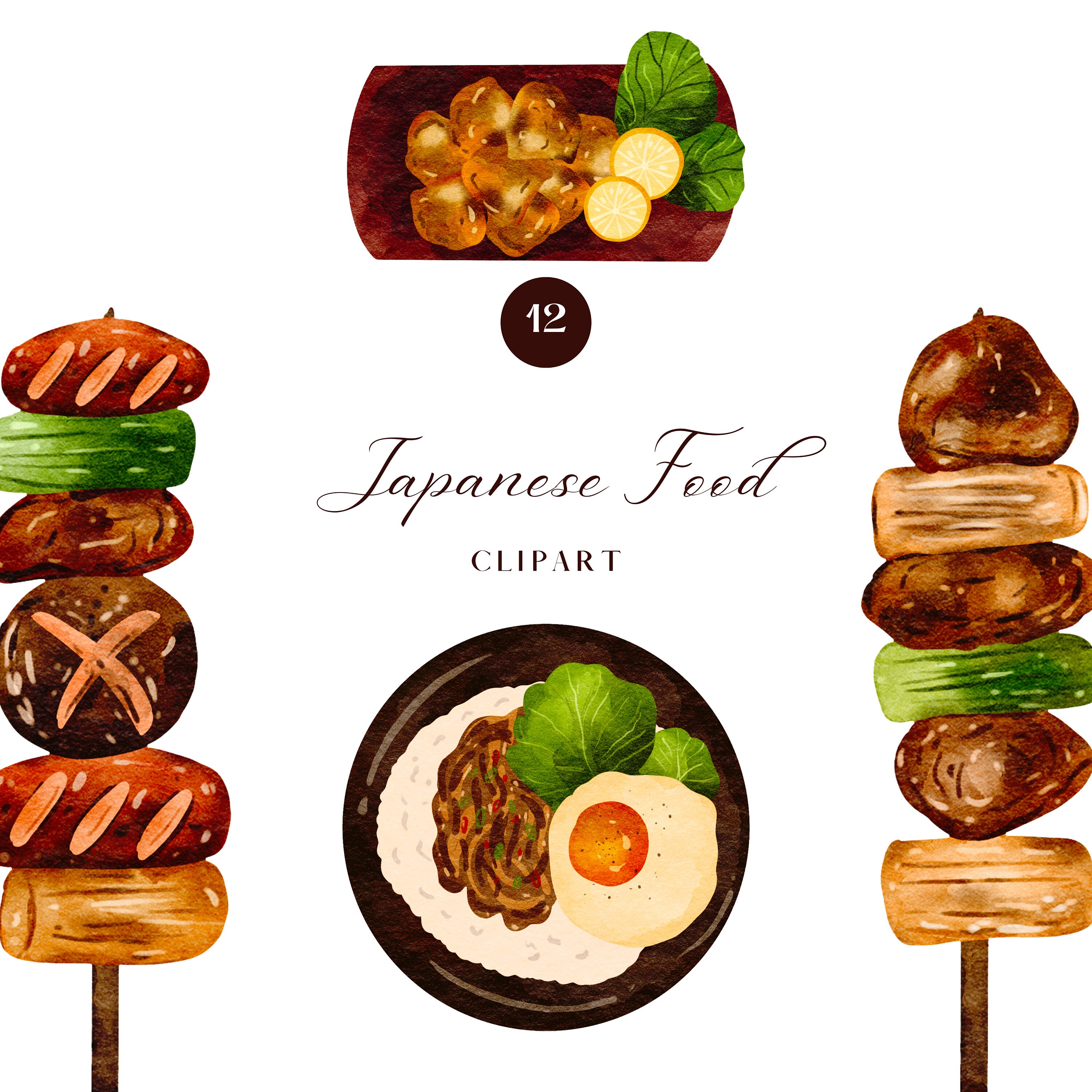 Watercolor Japanese Food Clipart, Asian Food Clipart, Food Clipart ...