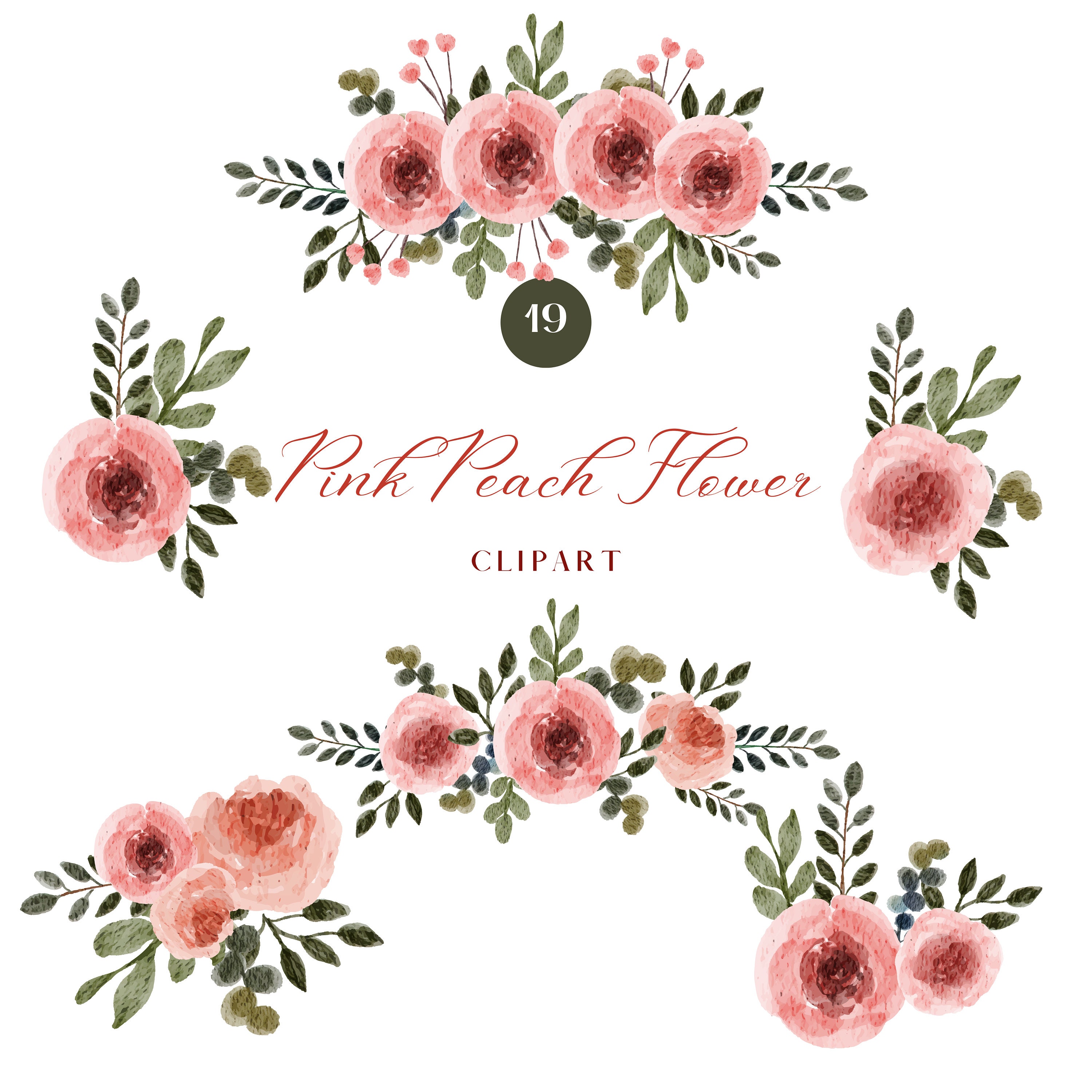 Pink Peach Watercolor Flower Clipart, Flower Clipart, Botanical Clipart ...