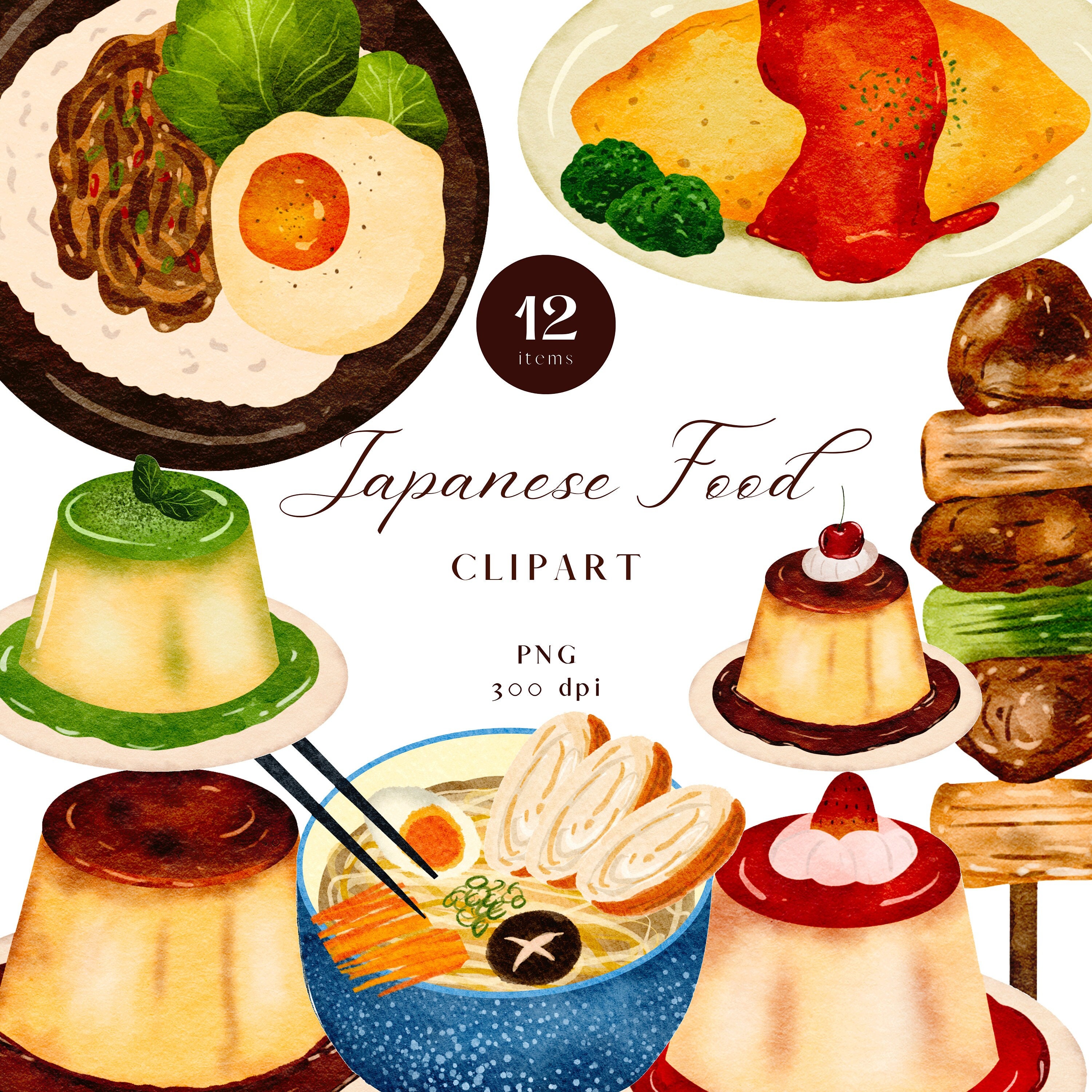 Watercolor Japanese Food Clipart, Asian Food Clipart, Food Clipart ...