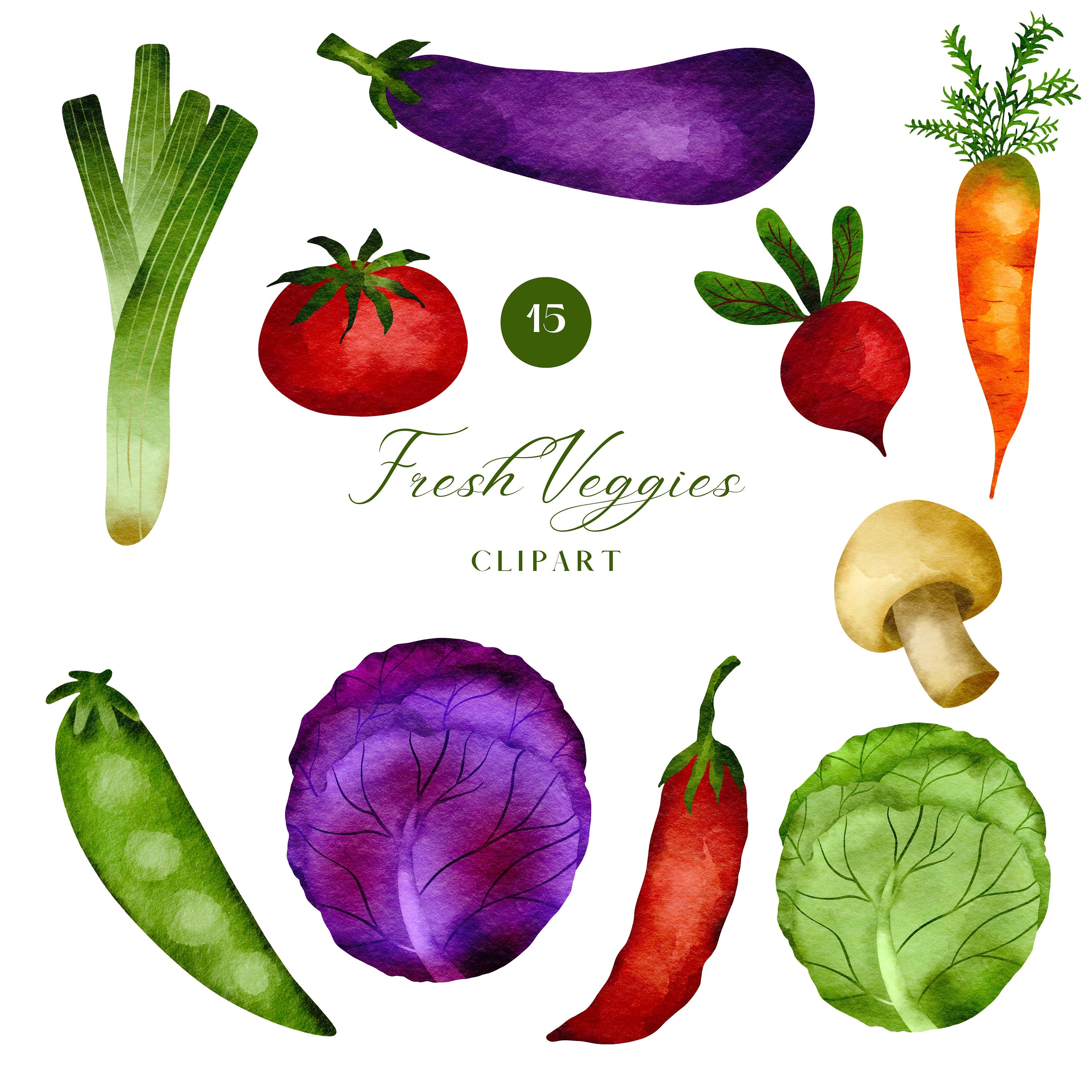 Watercolor Vegetables Clipart, Veggies Clipart, Food Clipart ...