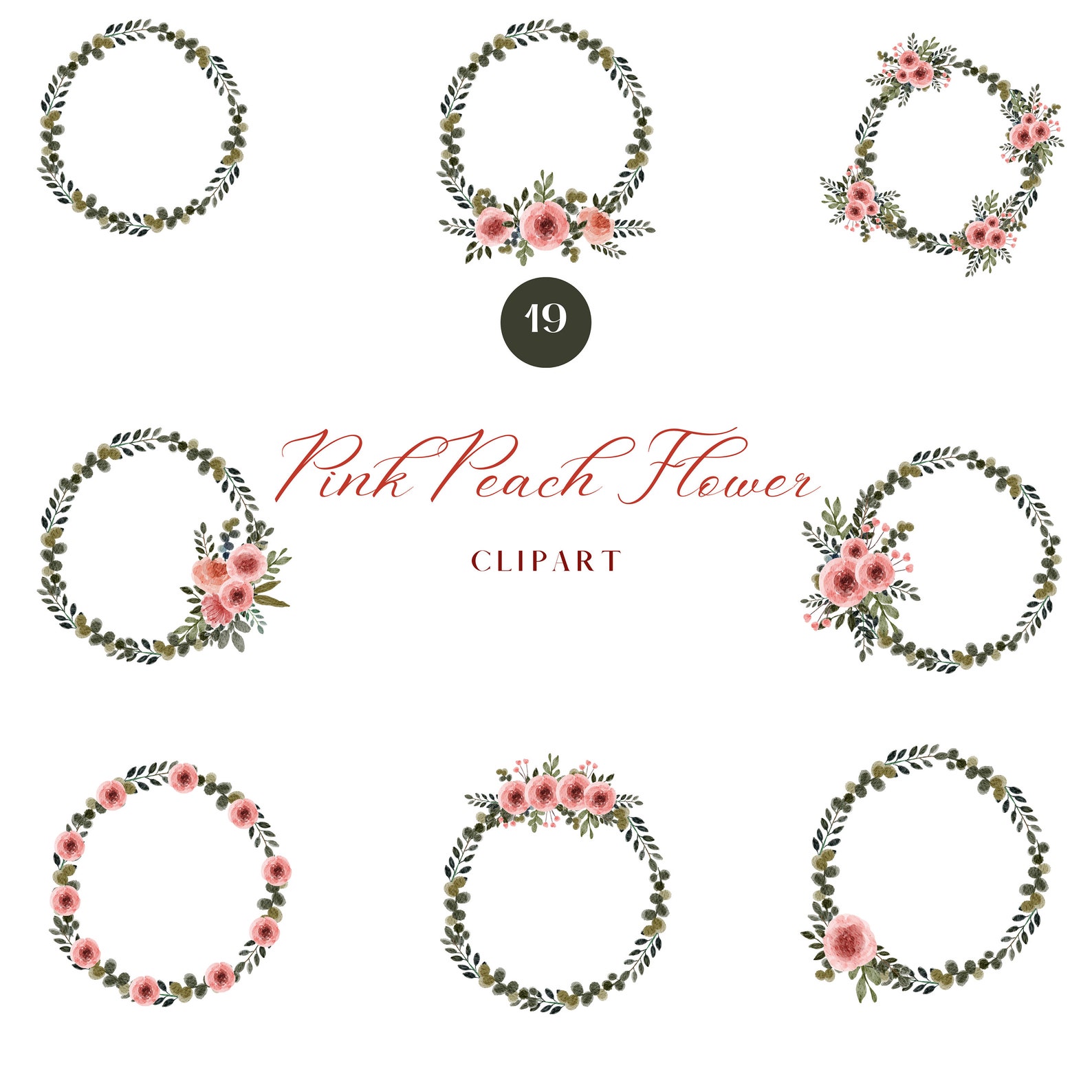 Pink Peach Watercolor Flower Clipart, Flower Clipart, Botanical Clipart ...