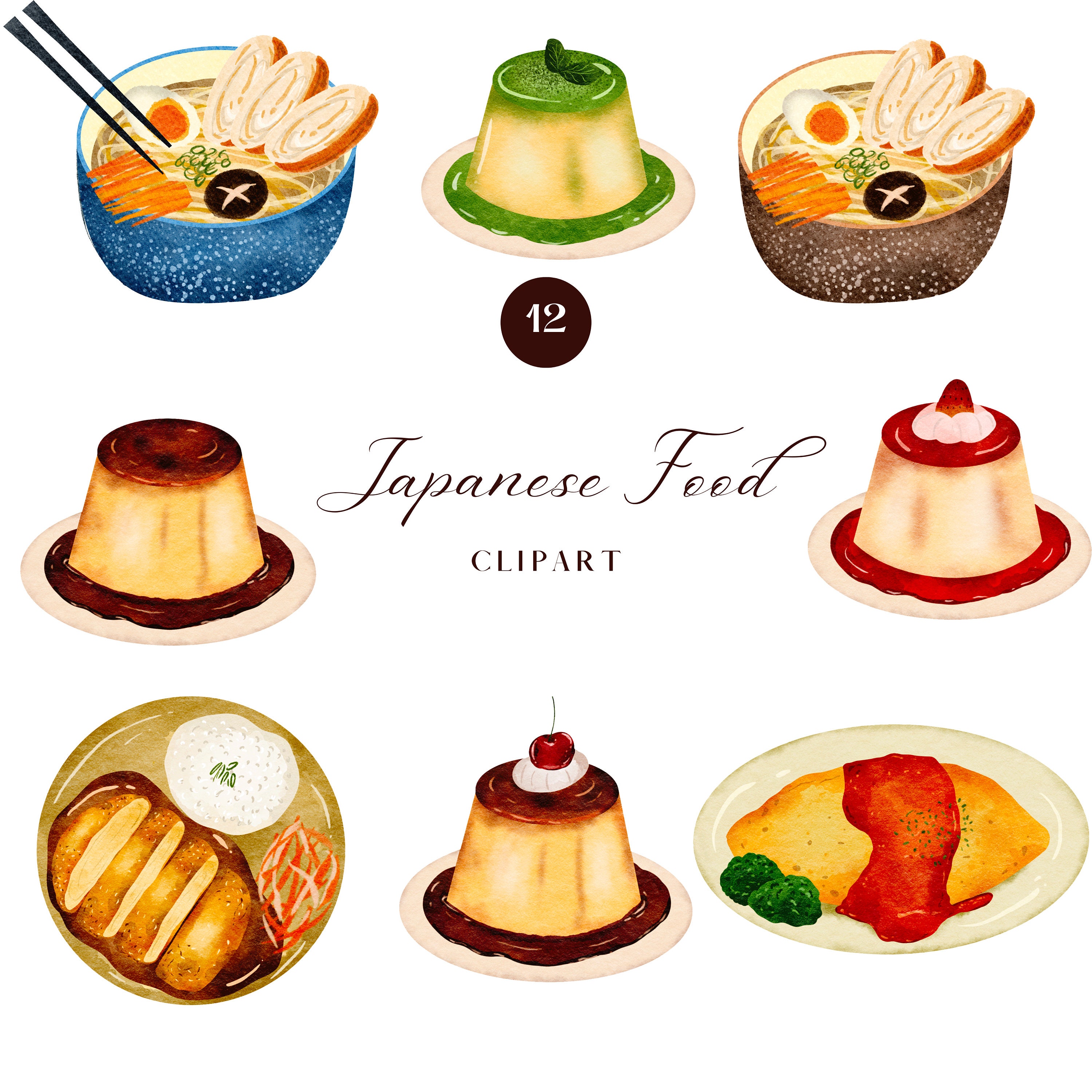 Watercolor Japanese Food Clipart, Asian Food Clipart, Food Clipart ...