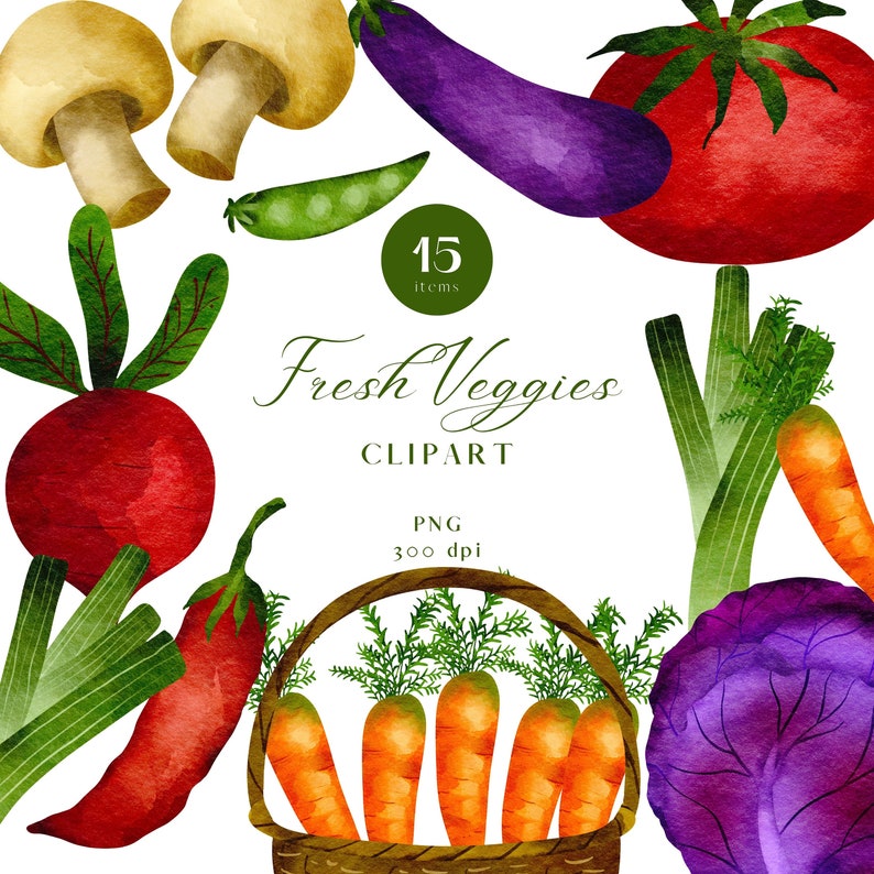 Watercolor Vegetables Clipart, Veggies Clipart, Food Clipart ...