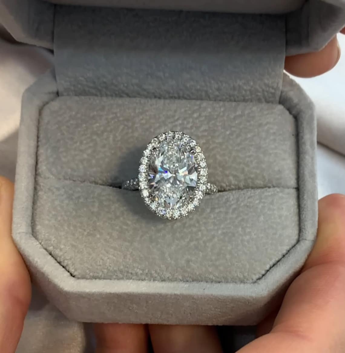 Hidden Halo Engagement Ring 3 Carat Solitaire Oval Moissanite Etsy